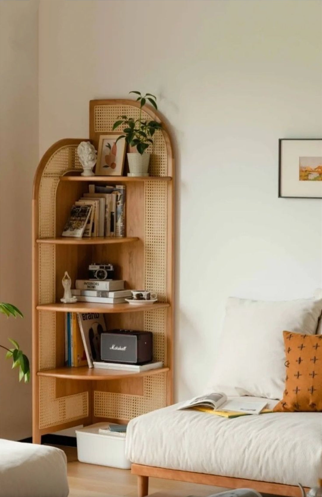 Modern Rattan Cane Corner Shelf | Handcrafted Natural Storage Solution ...