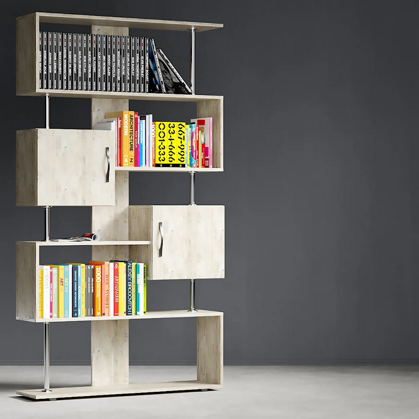 Modern Multi-Tier Wooden Bookshelf with Storage Cabinets – Stylish She ...
